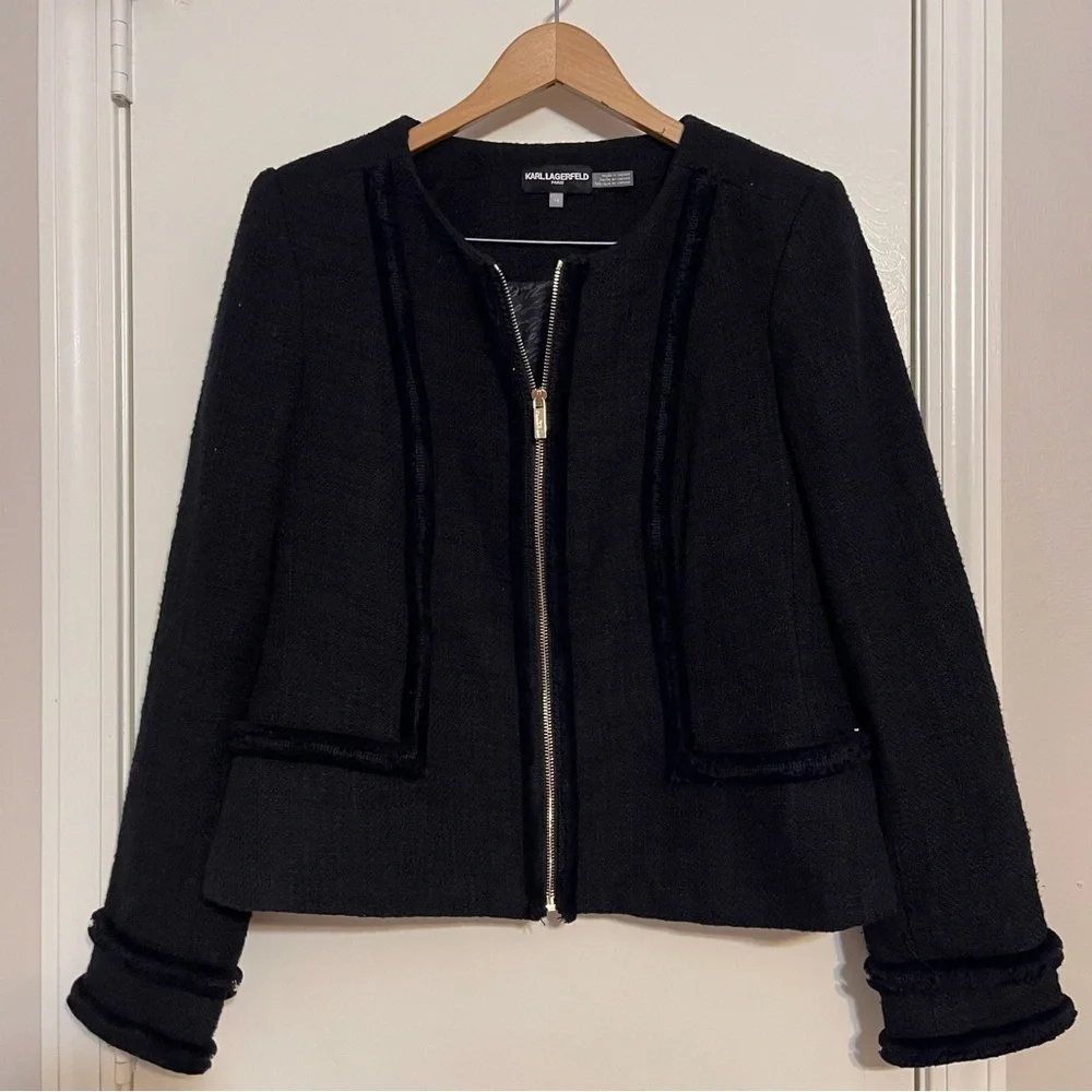 Karl Lagerfeld | Jackets & Coats | Karl Lagerfield Black Tweed Zip Up ...